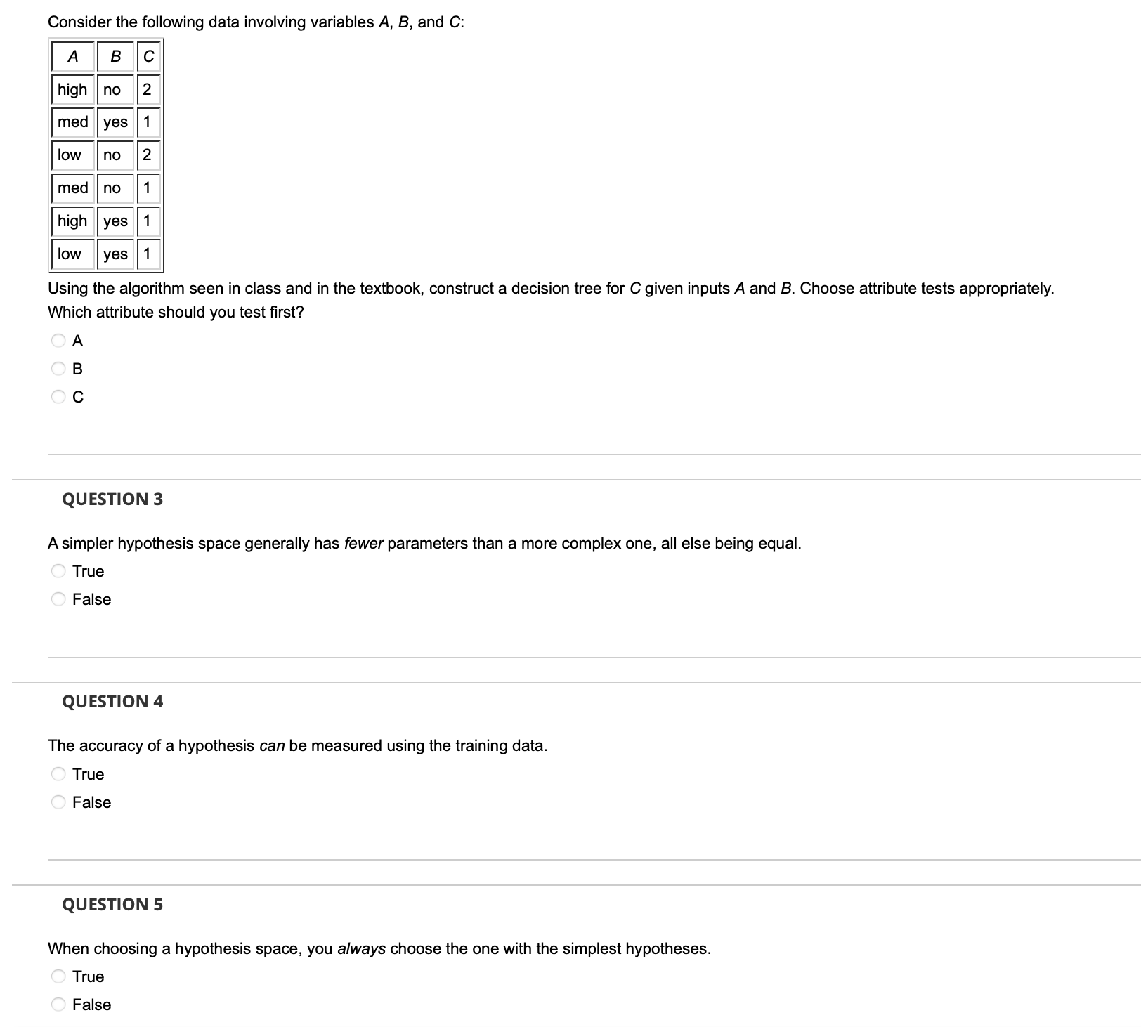Solved Consider the following data involving variables A,B, | Chegg.com
