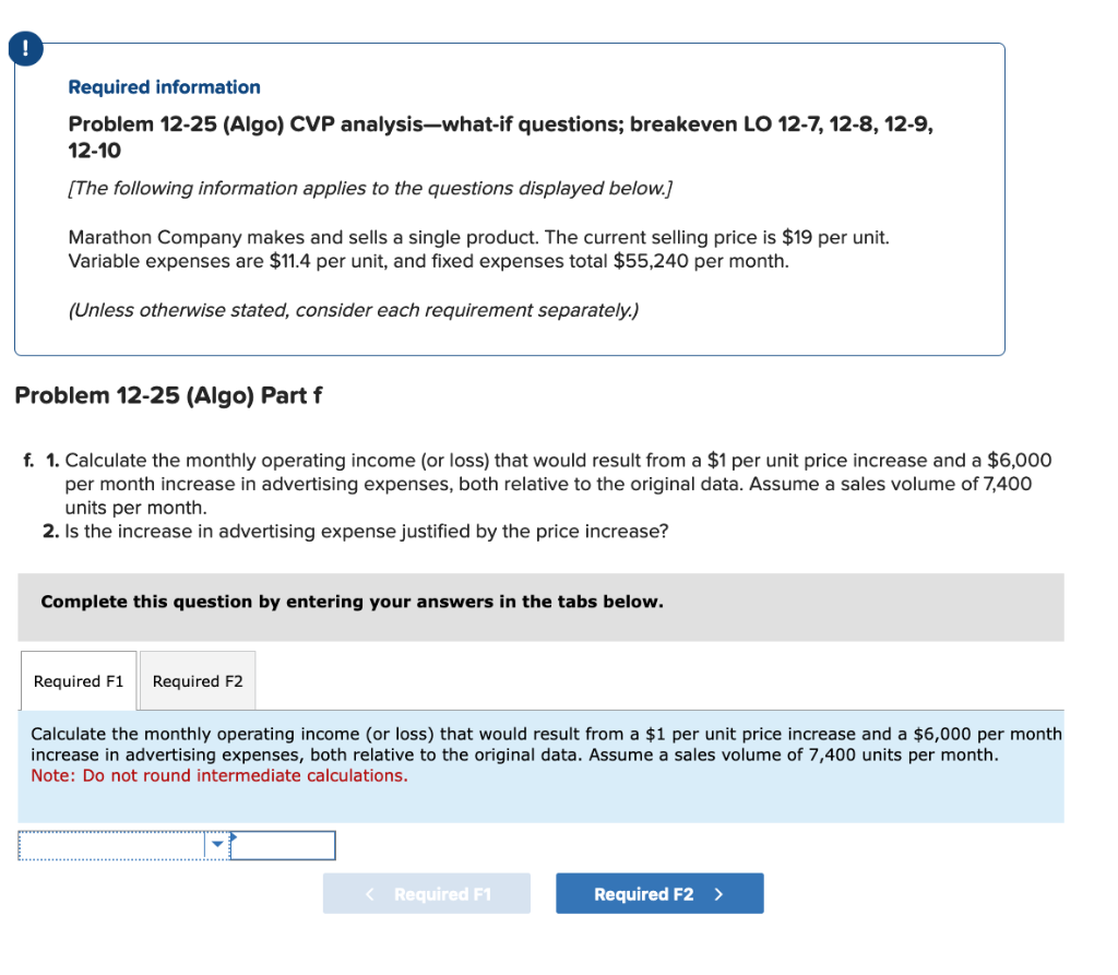 Solved Required information Problem 12-25 (Algo) CVP | Chegg.com