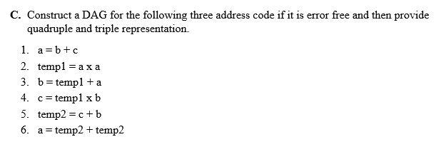 Solved C. Construct a DAG for the following three address | Chegg.com