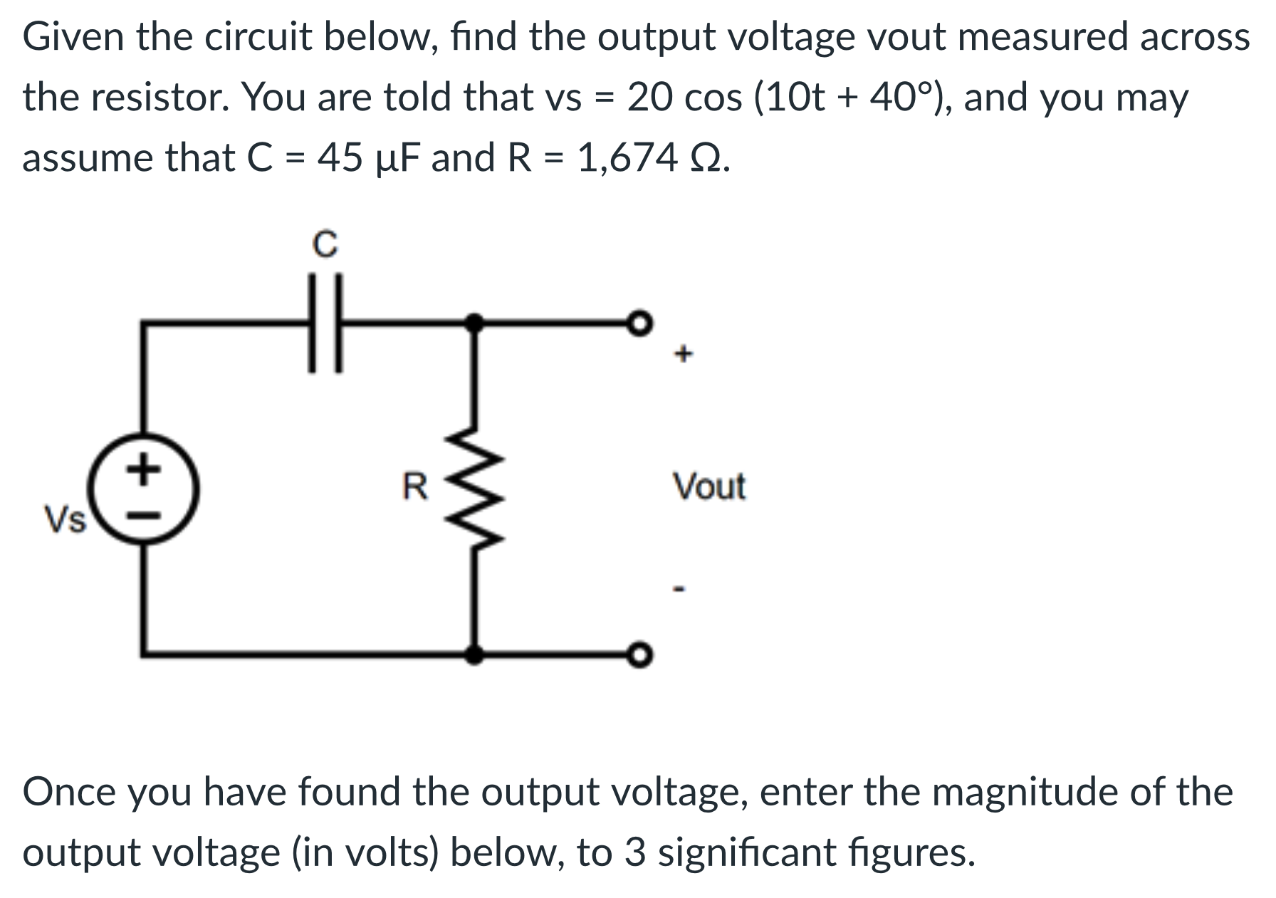 Solved Given the circuit below, find the output voltage vout | Chegg.com