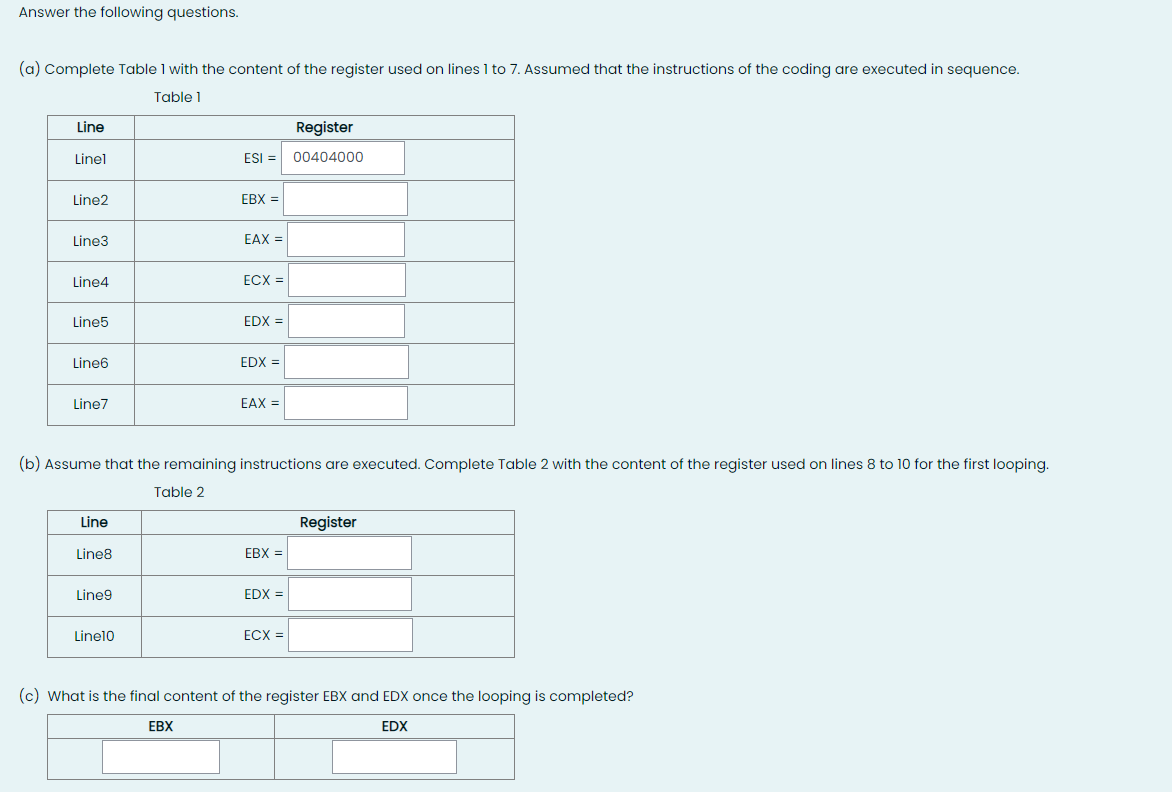 Solved Given A Portion Of Coding In Assembly Language And 