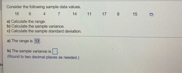 Solved consider the following sample data values 16 6 4 7 14 | Chegg.com