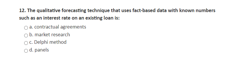 Solved 12. The qualitative forecasting technique that uses | Chegg.com