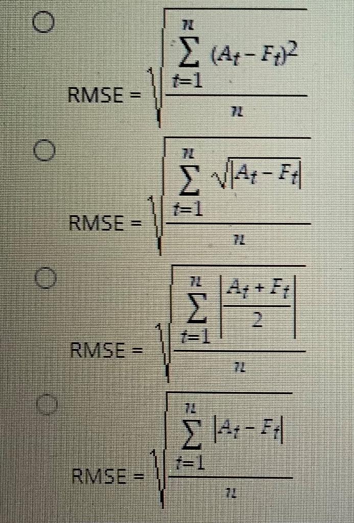 Solved Identify the formula used to calculate the root mean | Chegg.com
