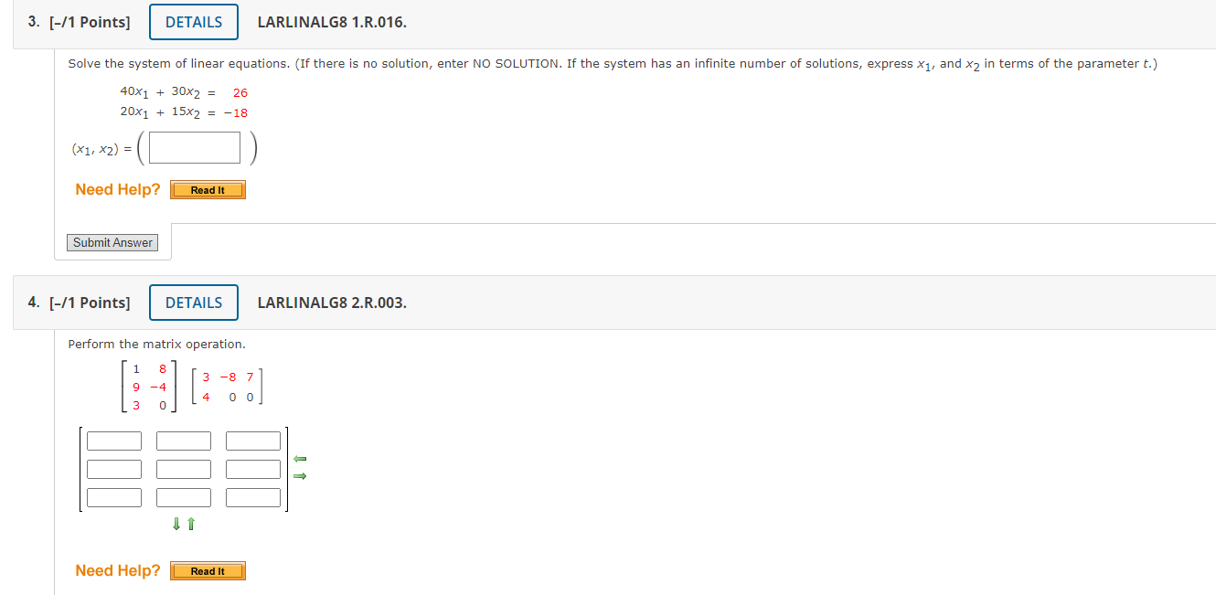 Solved 3. [-/1 Points] DETAILS LARLINALG8 1.R.016. Solve the | Chegg.com