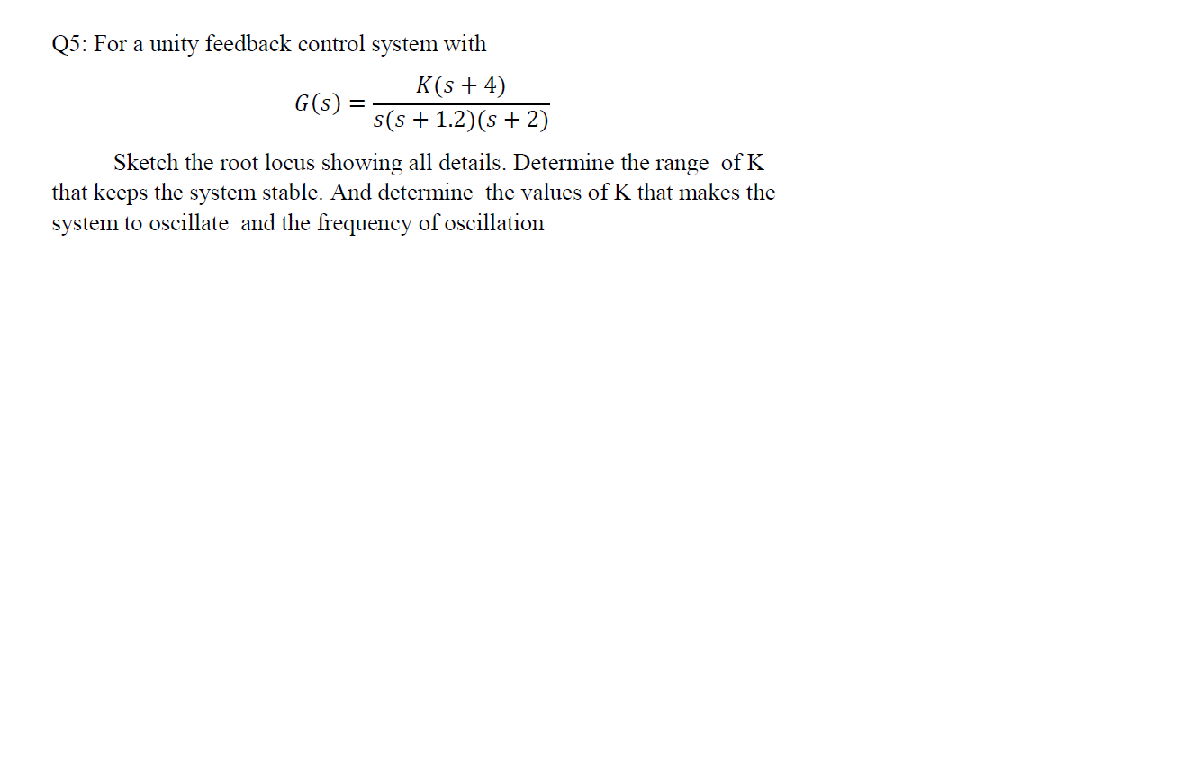 Solved Q5: For a unity feedback control system | Chegg.com