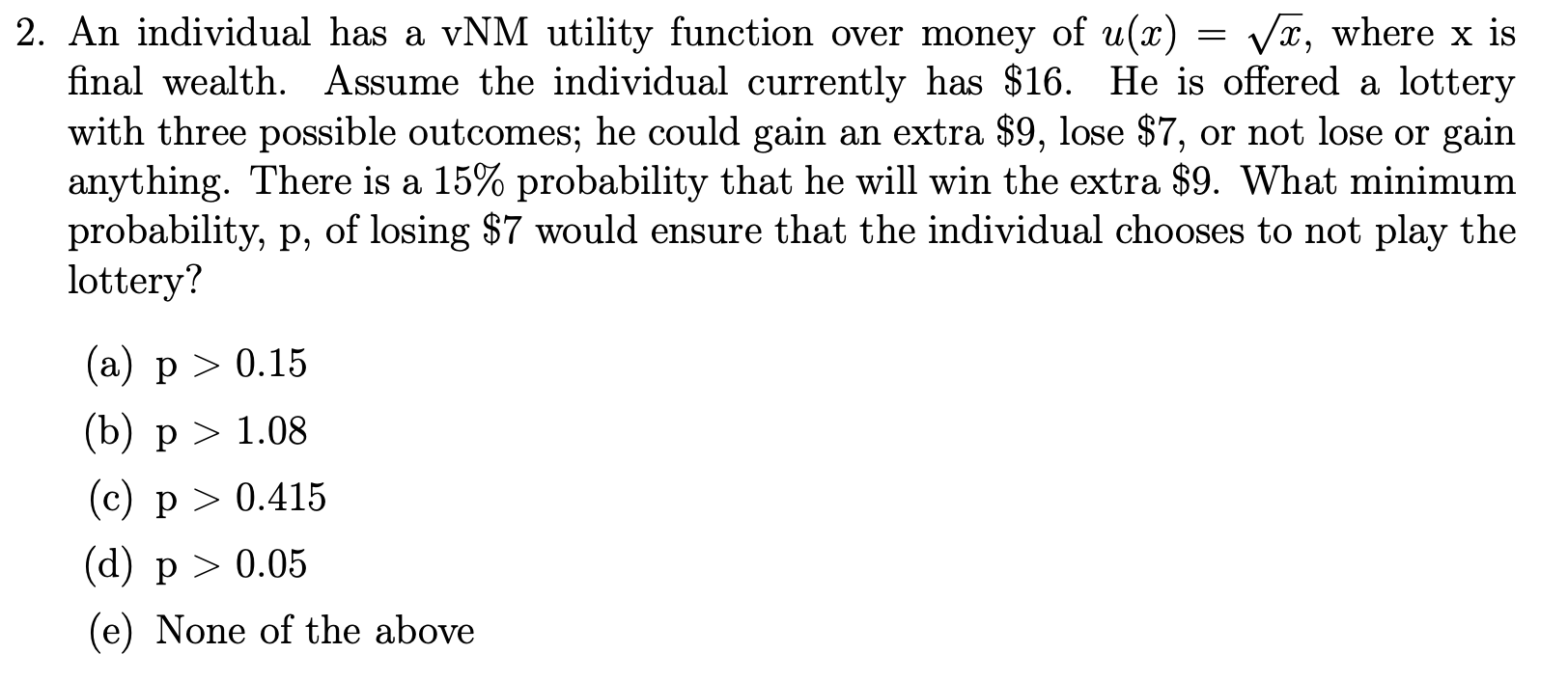 Solved 1. An individual has a vNM utility function over | Chegg.com