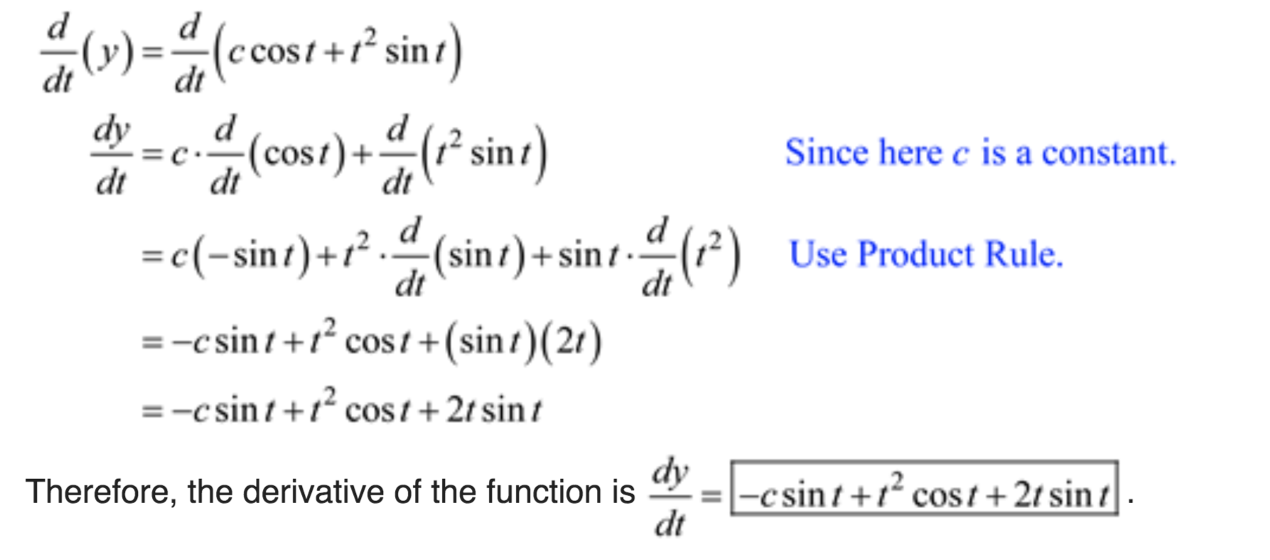 Solved Consider the trigonometric function, y=ccost+t sint | Chegg.com