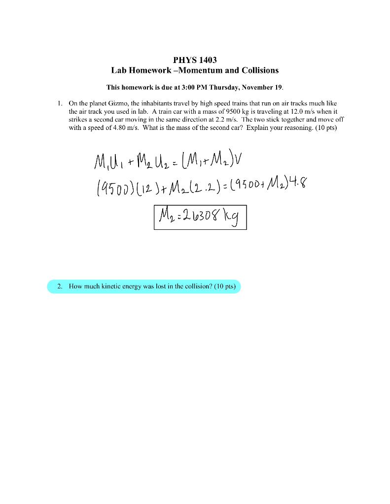 Solved PHYS 1403 Lab Homework -Momentum and Collisions This | Chegg.com