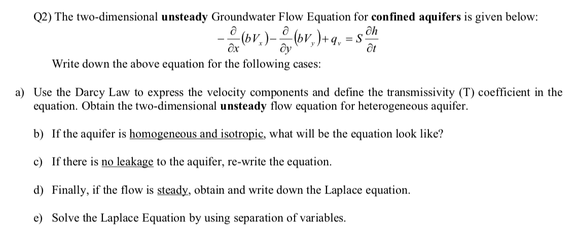 Q2) The two-dimensional unsteady Groundwater Flow | Chegg.com