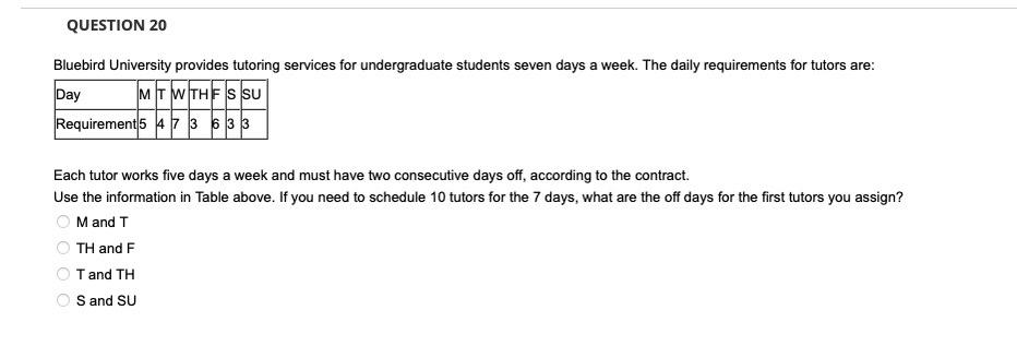 QUESTION 20 Bluebird University provides tutoring | Chegg.com
