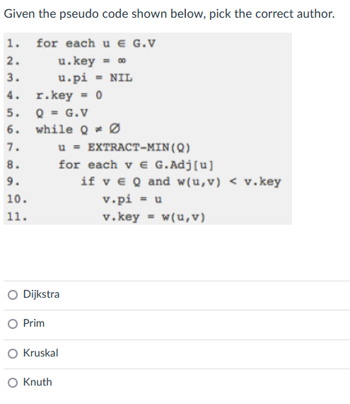 Solved Given the pseudo code shown below, pick the correct | Chegg.com