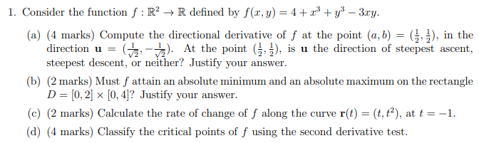 Solved 1. Consider the function f : R2 + R defined by f(t, | Chegg.com