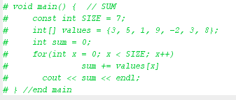 # void main() { // SUM const int SIZE = 7; int[] | Chegg.com