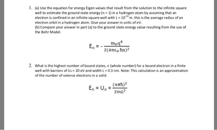 Solved 1. (a) Use the equation for energy Eigen values that | Chegg.com