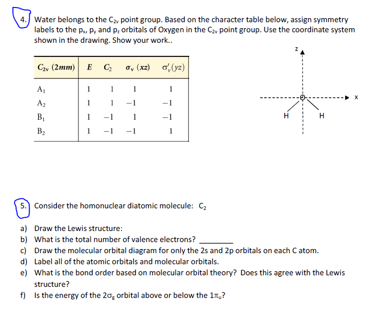 Solved 4. Water belongs to the C2v point group. Based on the | Chegg.com