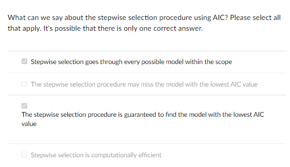 Solved What can we say about the stepwise selection | Chegg.com