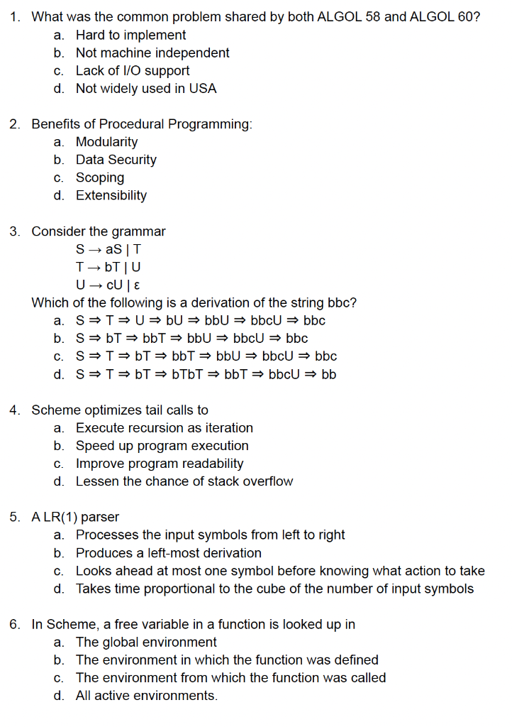 Solved 1. What was the common problem shared by both ALGOL | Chegg.com
