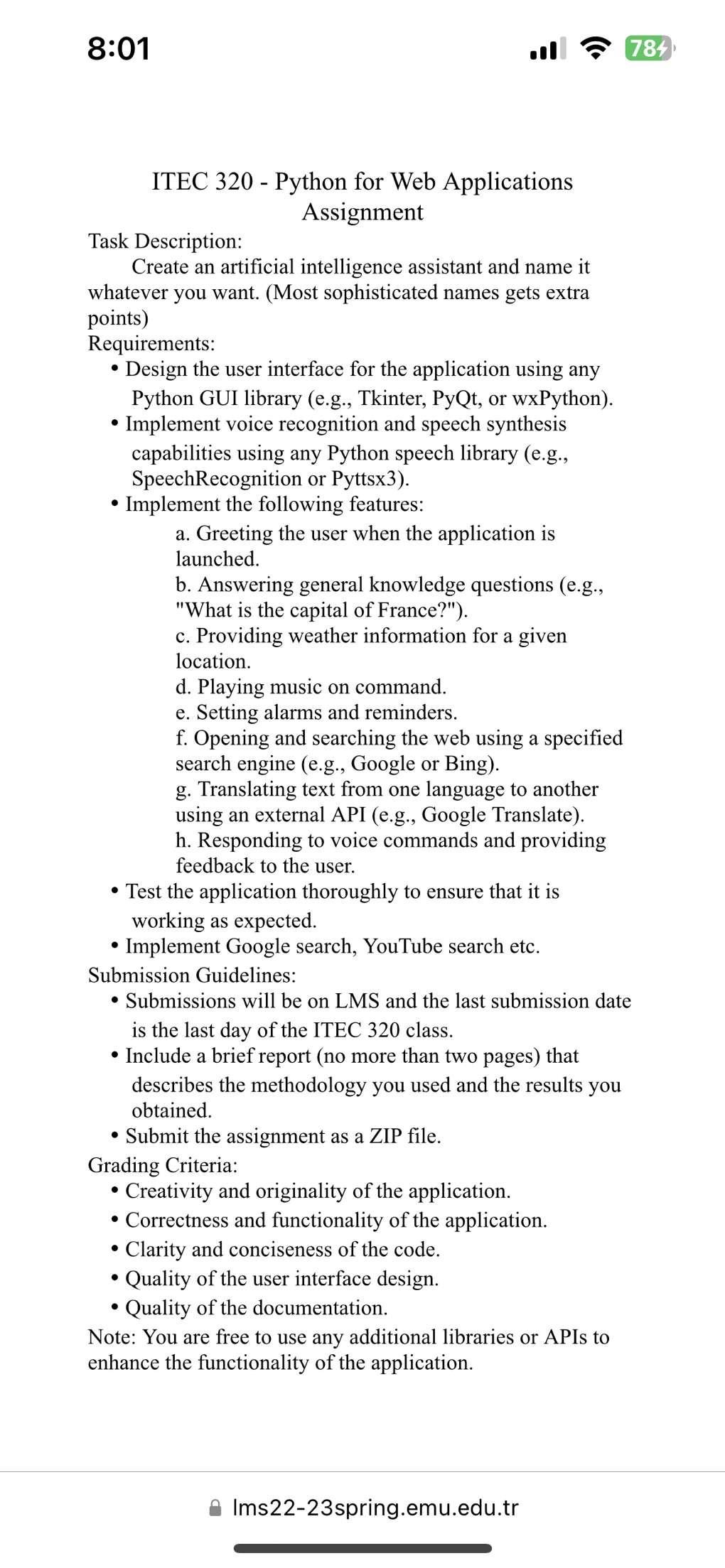 Solved ITEC 320 - Python for Web Applications Assignment | Chegg.com