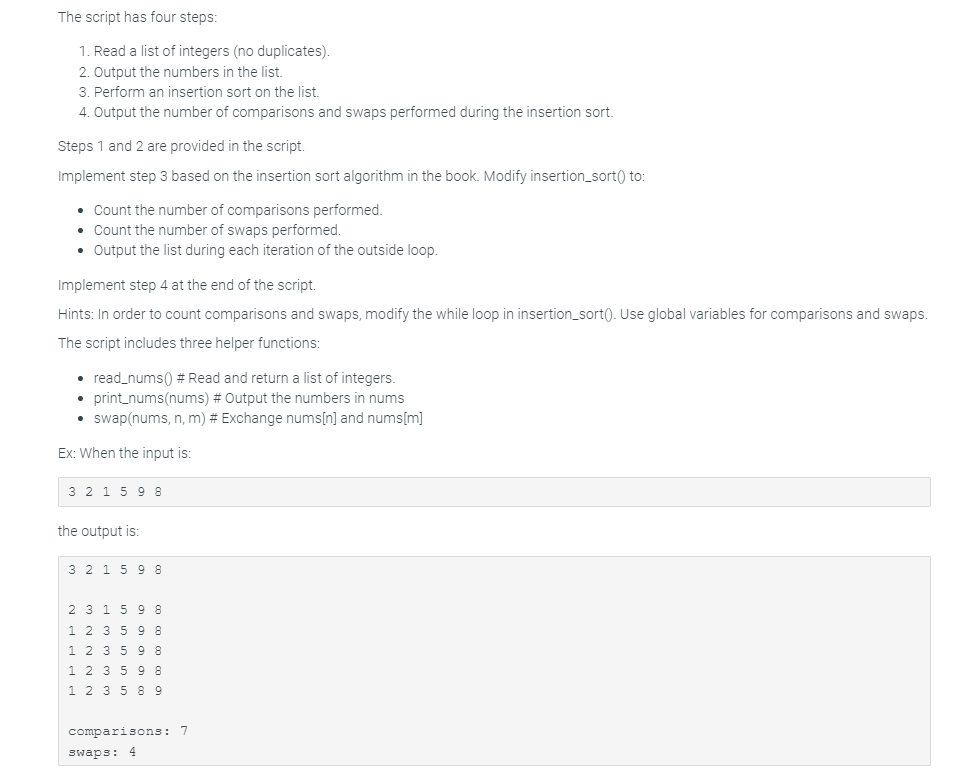 Solved The script has four steps: 1. Read a list of integers | Chegg.com