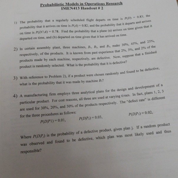 Solved Probabilistic Models in Operations Research INI EN413 | Chegg.com