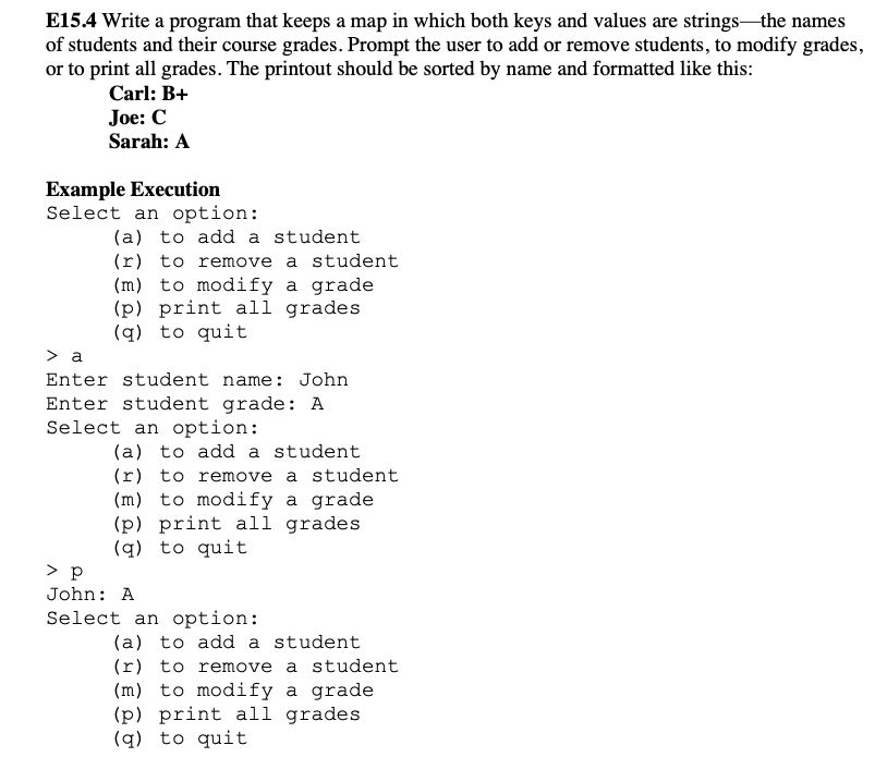 Solved E154 Write A Program That Keeps A Map In Which Both 7463
