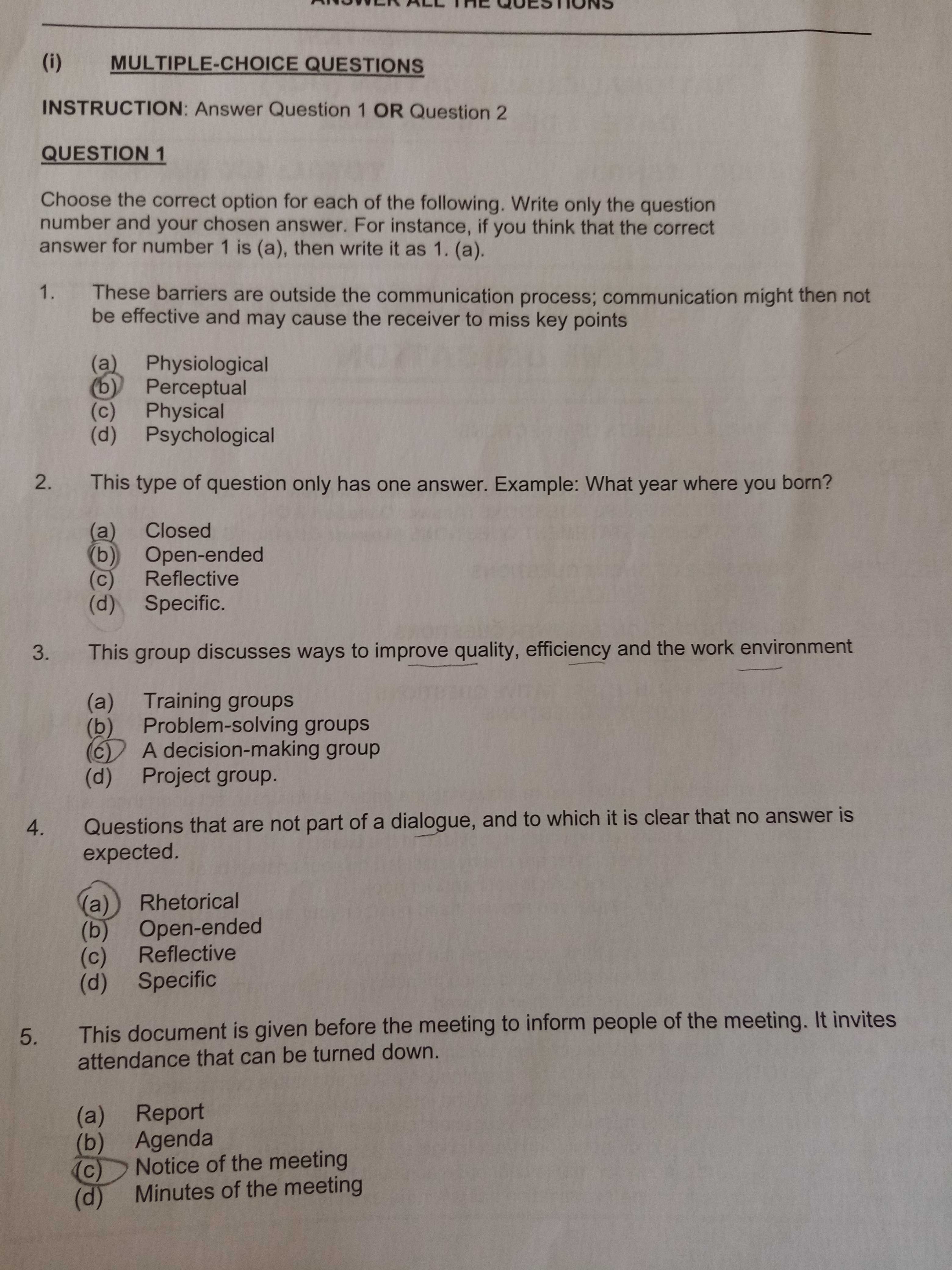 Choose the correct option for each of the following. | Chegg.com