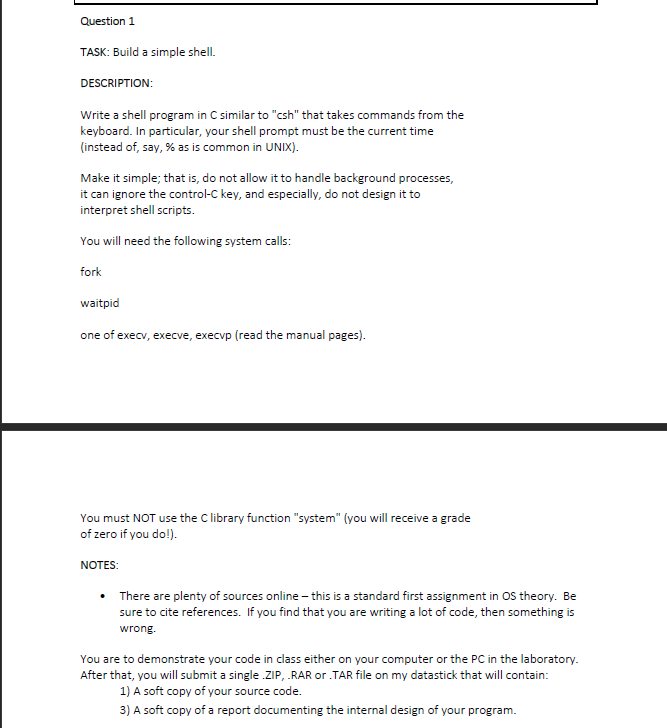 Question 1 TASK: Build a simple shell. DESCRIPTION: | Chegg.com