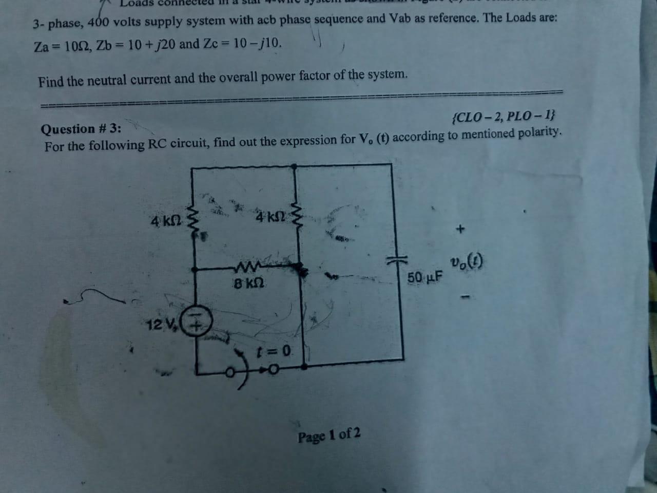 Solved 3- phase, 400 volts supply system with acb phase | Chegg.com