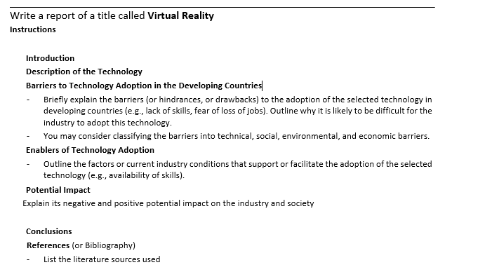Solved Write a report of a title called Virtual Reality | Chegg.com