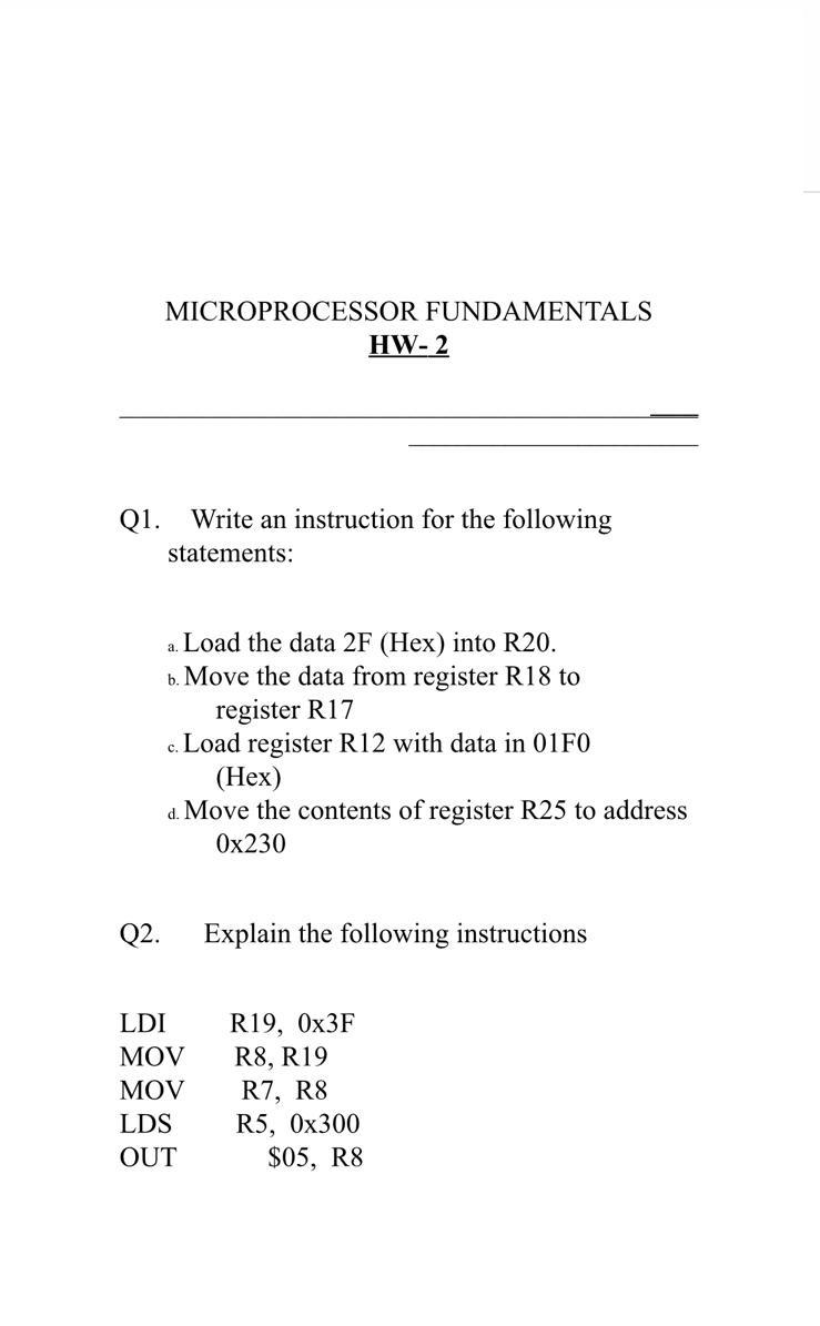 Solved MICROPROCESSOR FUNDAMENTALS HW-2 Q1. Write an | Chegg.com
