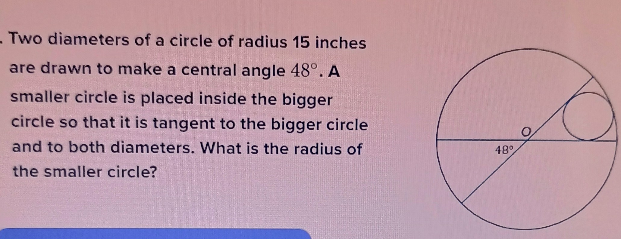 Solved Two diameters of a circle of radius 15 ﻿inchesare | Chegg.com