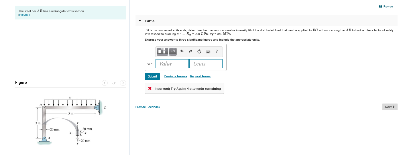 Solved A Review The steel bar AB has a rectangular cross | Chegg.com