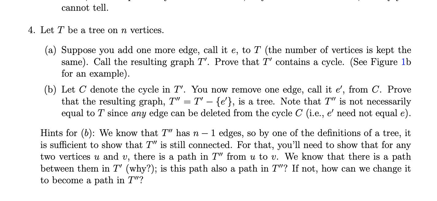 Solved (a) Example: Tree T on 5 vertices (b) Example: T′ is | Chegg.com