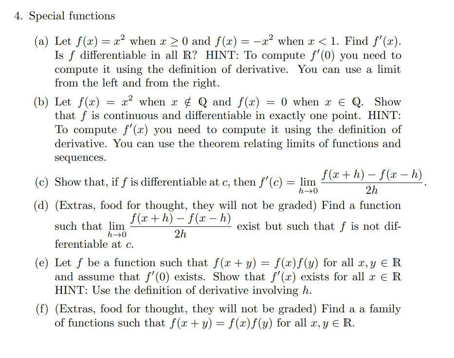 Solved 4. Special functions (a) Let f(x) = x2 when x > 0 and | Chegg.com