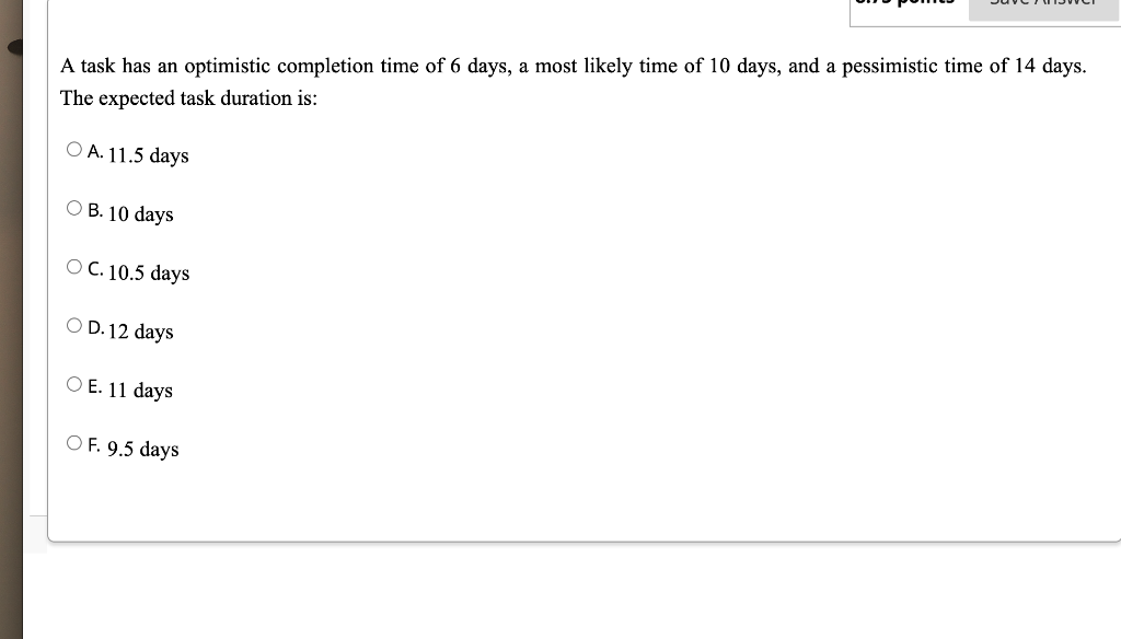 Solved A task has an optimistic completion time of 6 days, a | Chegg.com