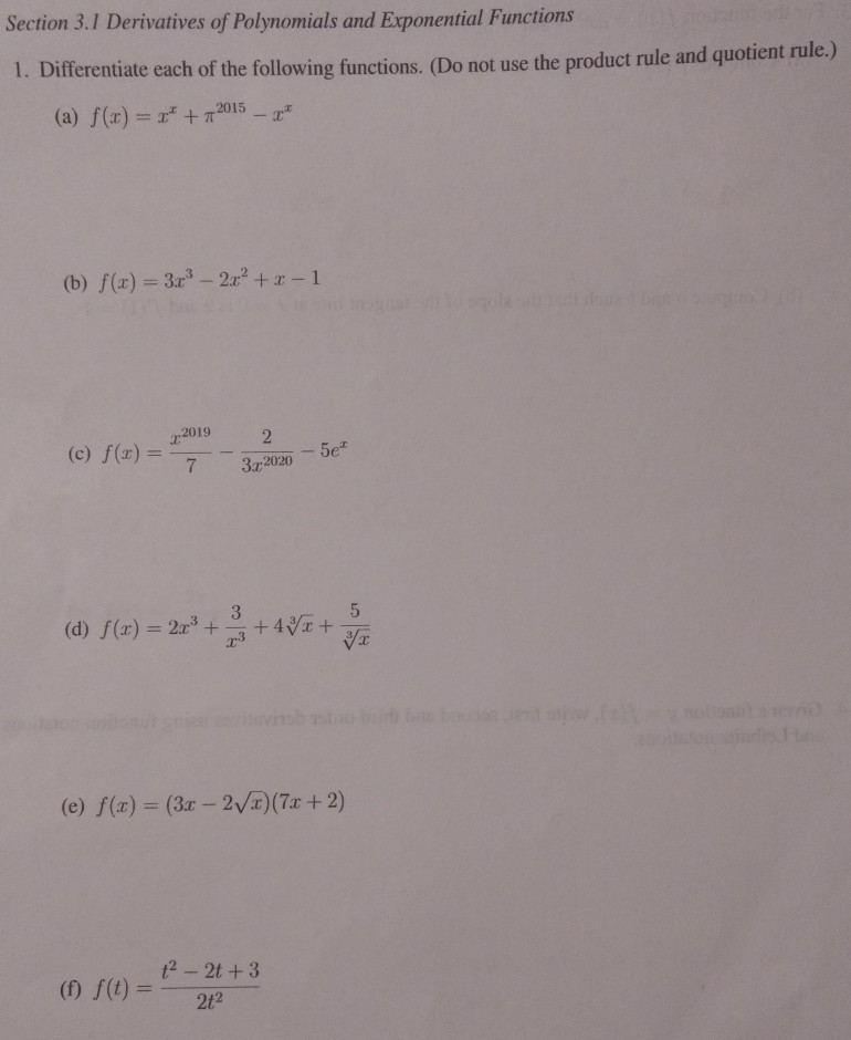 Solved Section 3.1 Derivatives of Polynomials and | Chegg.com