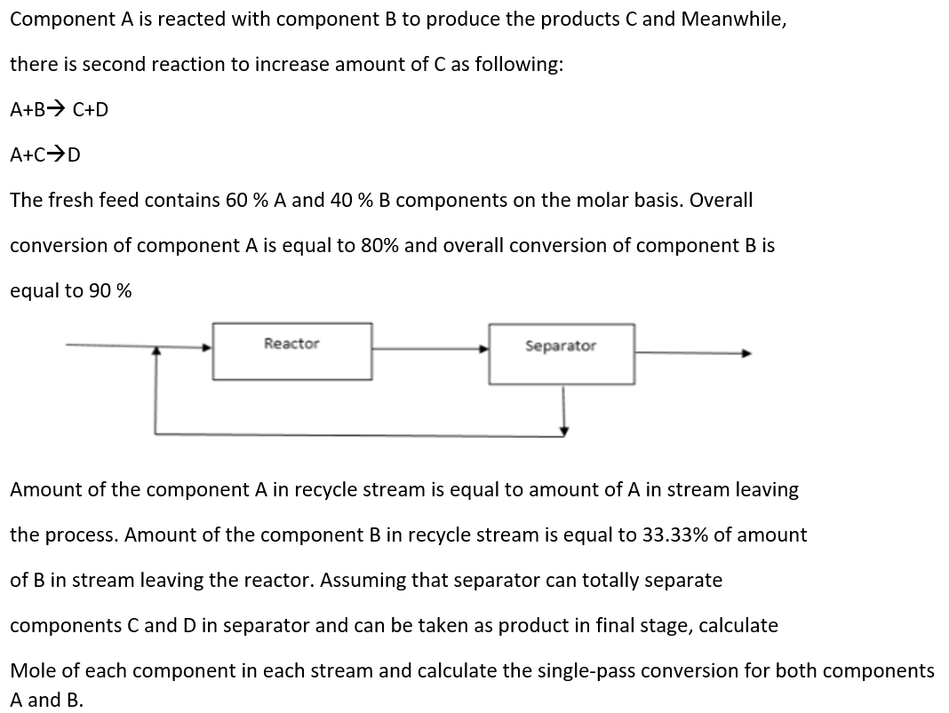 Solved Component A is reacted with component B to produce | Chegg.com