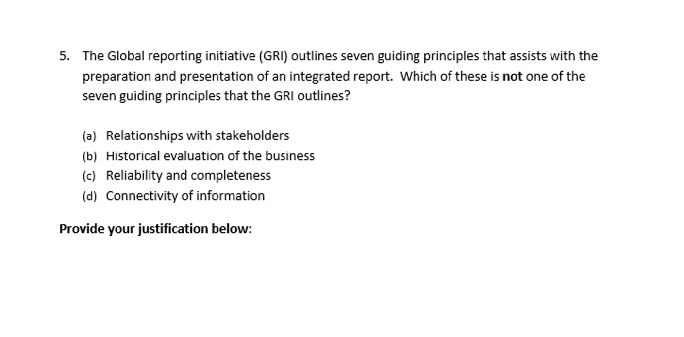 Solved 5. The Global reporting initiative (GRI) outlines | Chegg.com