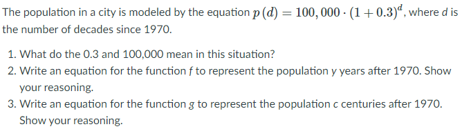 Solved The population in a city is modeled by the equation p | Chegg.com