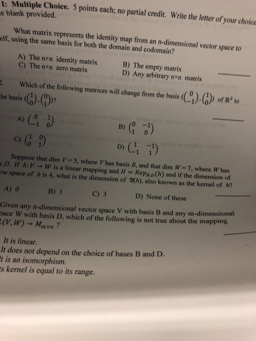 Solved 1: Multiple Choice. 5 points each; no partial credit. | Chegg.com