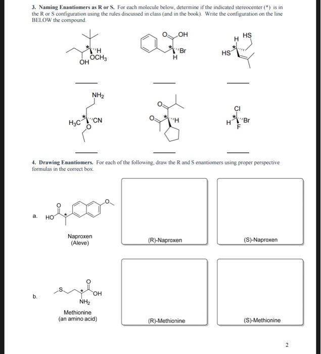 Solved 3. Naming Enantiomers as R or S. For each molecule | Chegg.com
