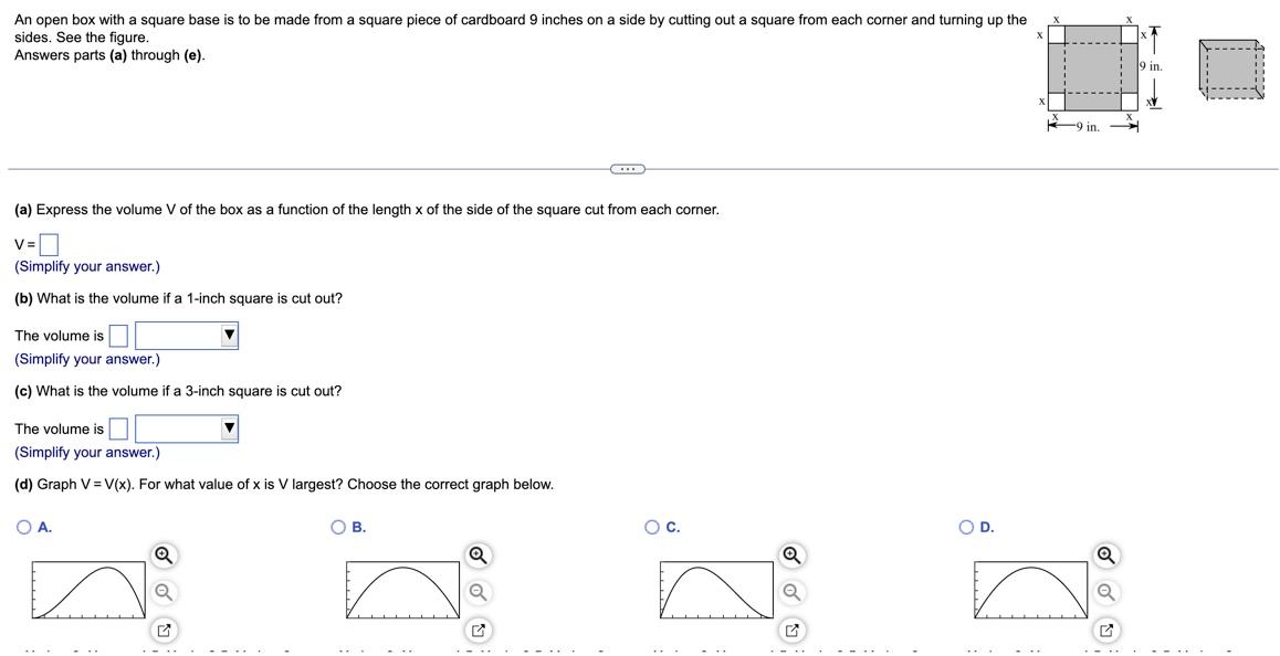 Solved (a) Express the volume V of the box as a function of | Chegg.com