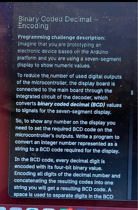 Solved Binary Coded Decimal - Encoding Programming challenge | Chegg.com