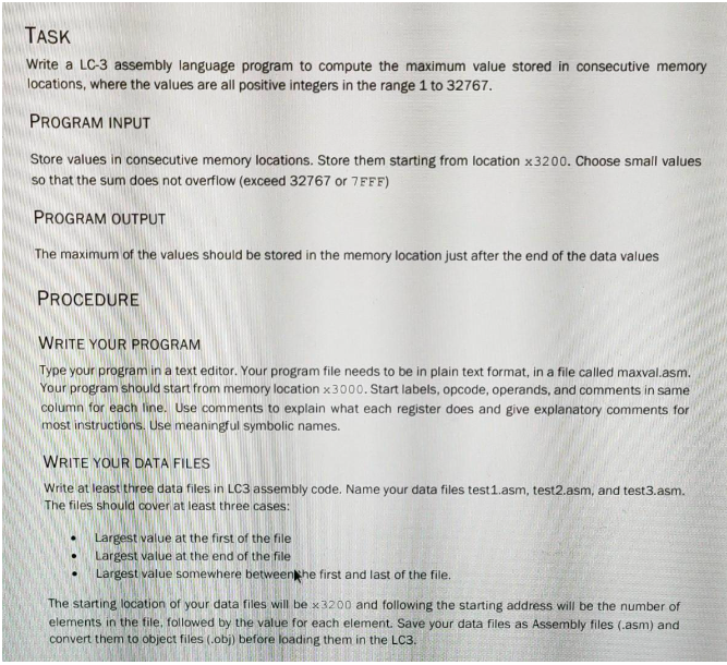 Solved TASK Write a LC-3 assembly language program to | Chegg.com