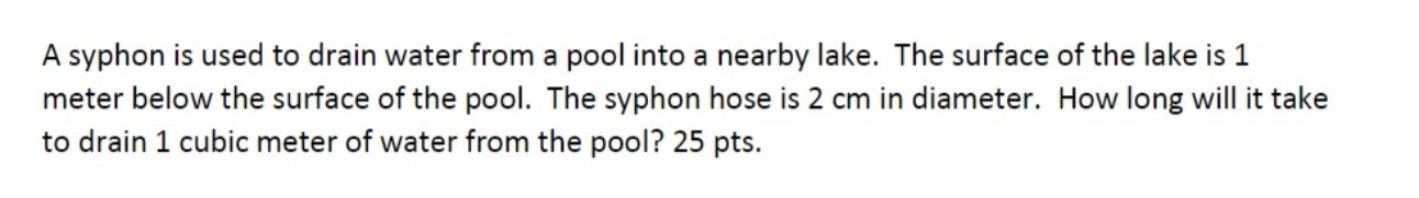 Solved A syphon is used to drain water from a pool into a | Chegg.com