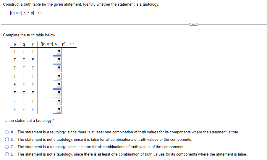 Solved Construct a truth table for the given statement. | Chegg.com