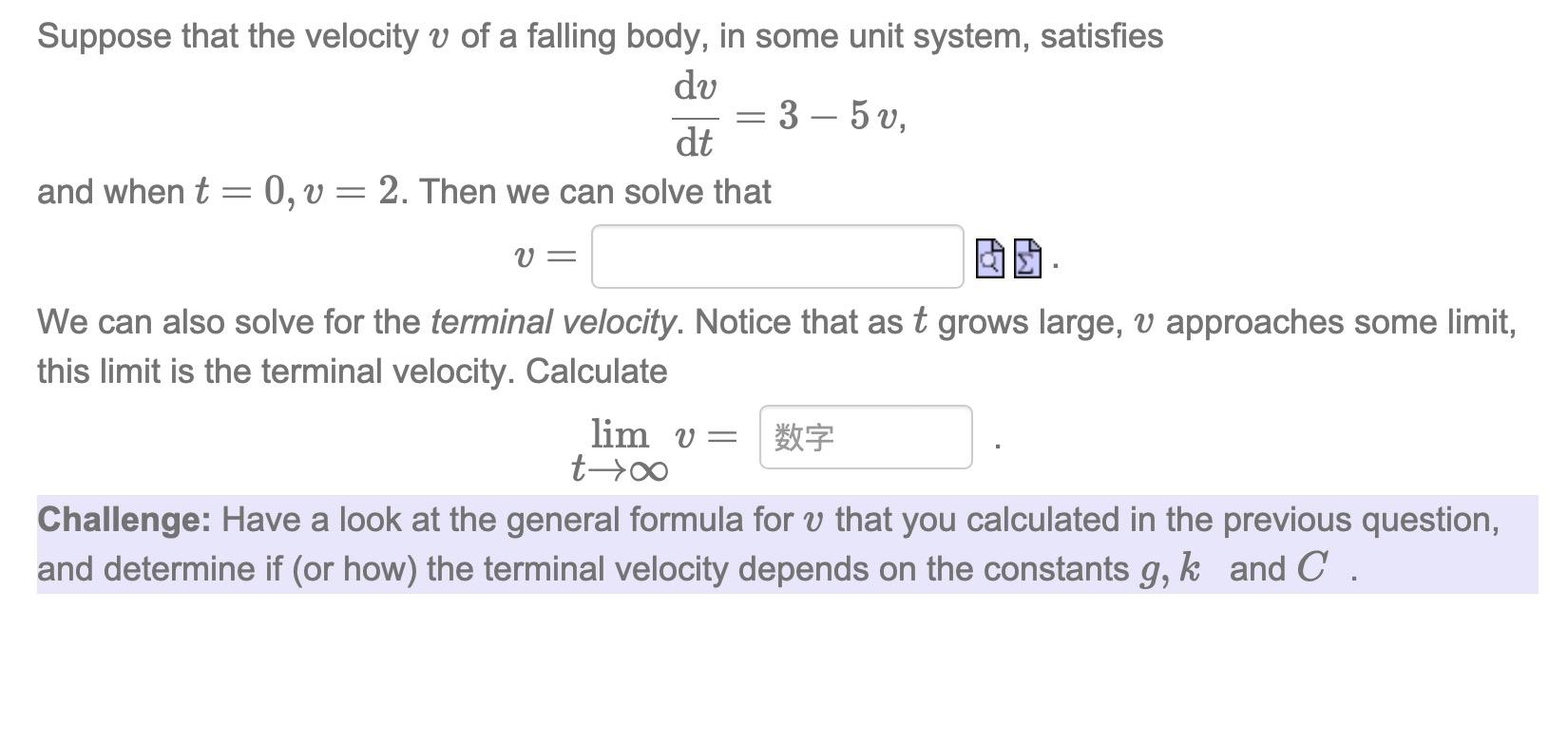 Solved Suppose that the velocity v of a falling body, in | Chegg.com