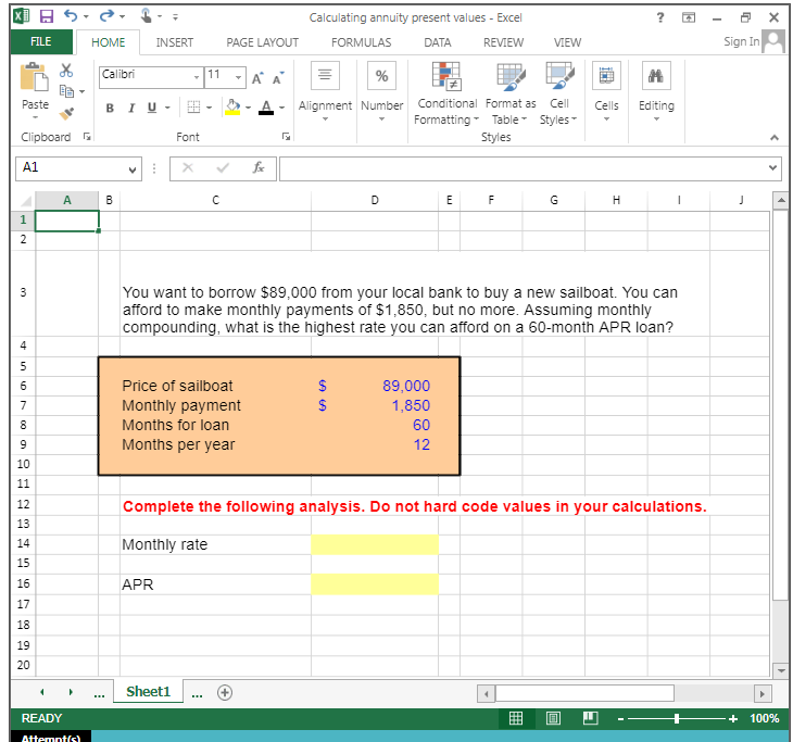Solved X 5 Calculating annuity present values - Excel | Chegg.com