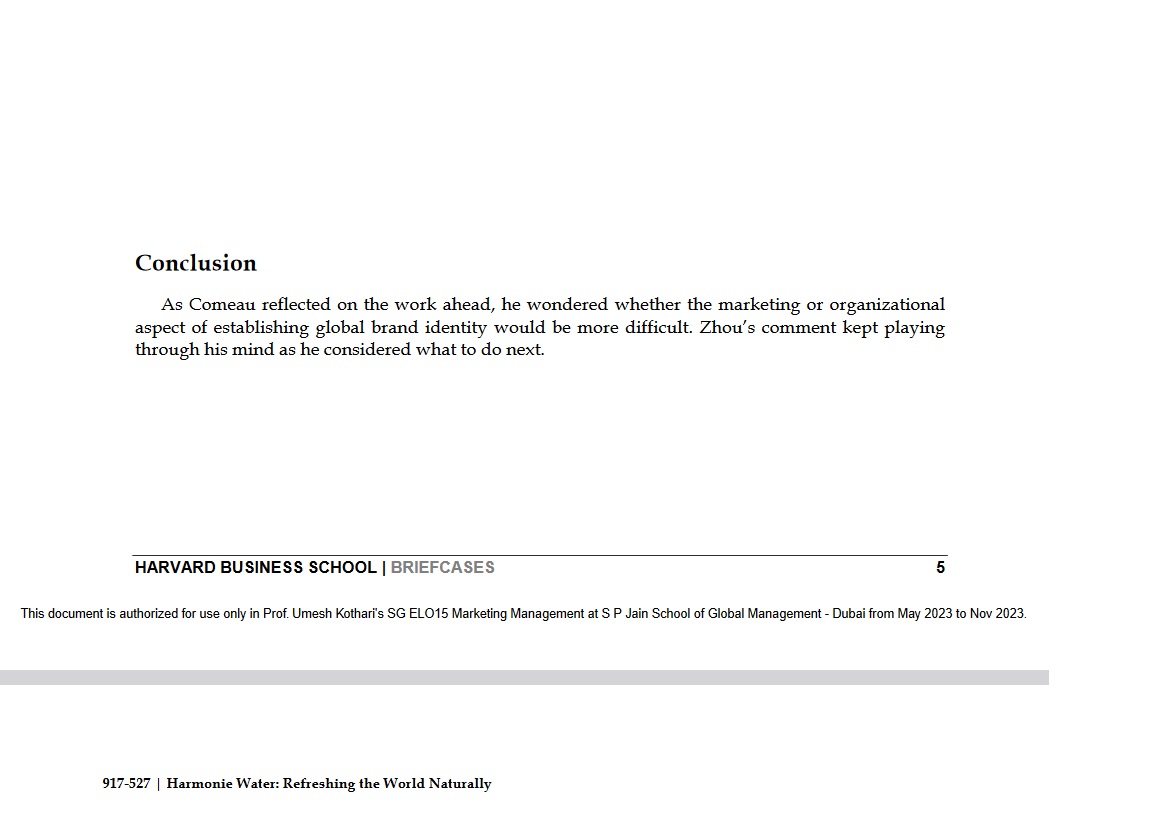 Solved Case Study 2 – Harmonie Water: Refreshing the World | Chegg.com